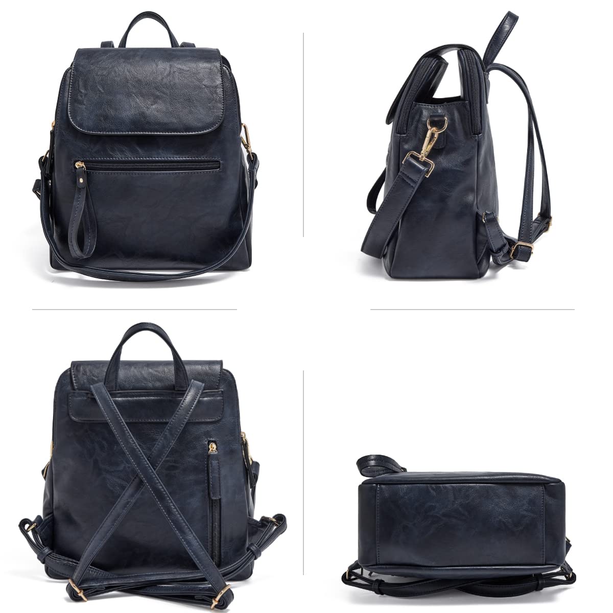 LAORENTOU Women Backpack Soft Cow Leather Backpack Purses for Women Cowhide Antitheft Rucksack Ladies Shoulder Bag