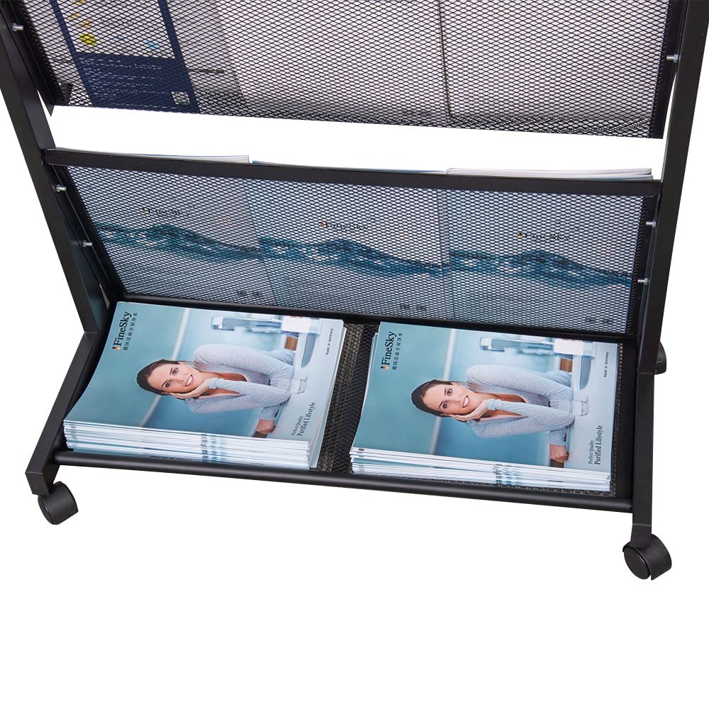 Kroey Floor Magazine Rack brochure Display Stand for Offices and Public Reception Area,Literature Rack with 4 Universal Wheels (70"×27×13.8")
