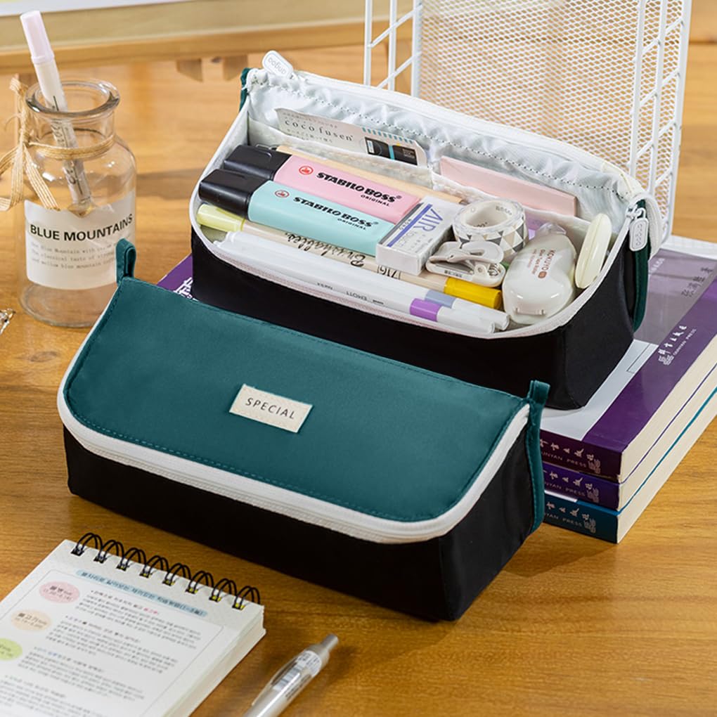 Oyachic Large Capacity Pencil Case,Wide Open Pencil Pouch,Asthetic Pencil Bag for Office,Marker,Stationery,Green 