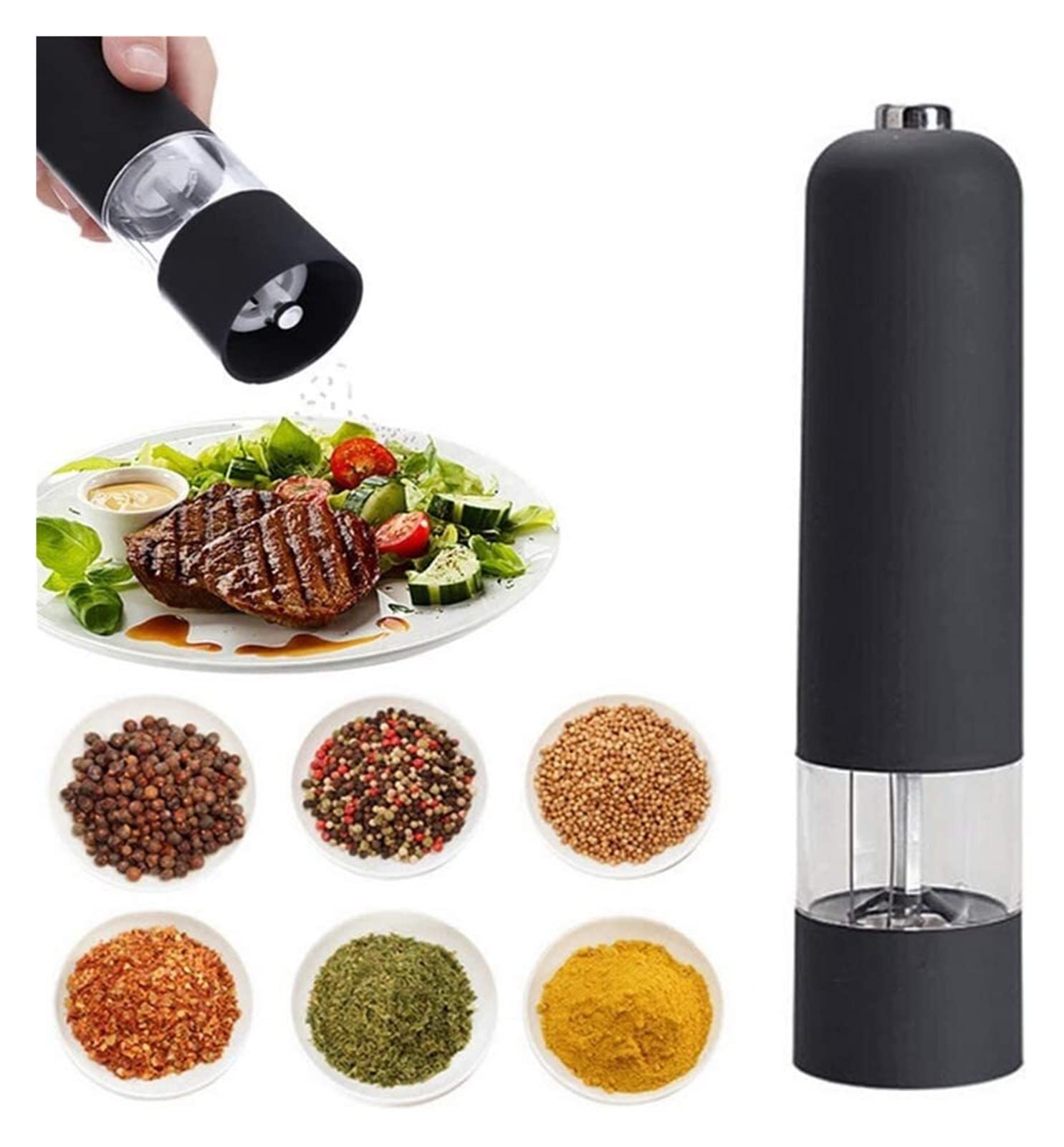 Pepper Grinder Pepper Mill Electric Salt And Pepper Grinder Set,Automatic, Battery Operated ABS Spice Mills Pepper Grinders Pepper Mills (Color : Yellow, Size : 22.5 * 5.2cm)