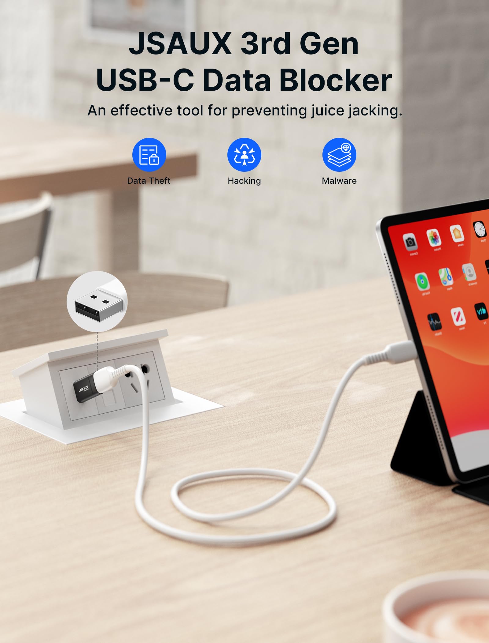 JSAUX USB Data Blocker, (4-Pack) USB-A Defender Only for Quick Charge, Protect Against Juice Jacking, Refuse Hacking Provide Safe Charging- Black