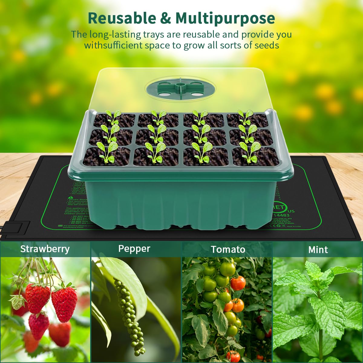 GYTF 12-Pack Seedling Starter Trays, 144-Cell Plant Starting Kit with Humidity Dome for Small Mini Greenhouse Germination Seeds Growing Starting