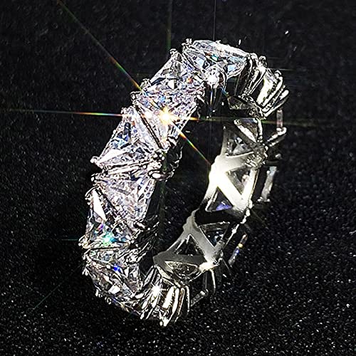 LRESJJIUJ Eternity Ring Wedding Bands18K White Gold Plated Row Emerald Cut Triangle Shape Wedding Diamond Band Rings (US Code 7)