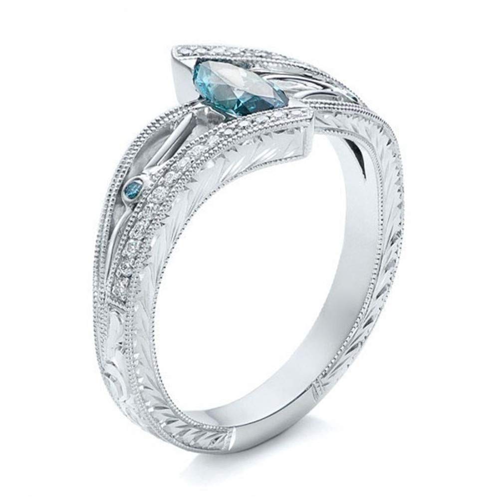 Hithop Premium Quality Women's 925 Sterling Silver Crystal Filled Round Shape Ring Jewelry Blue,9