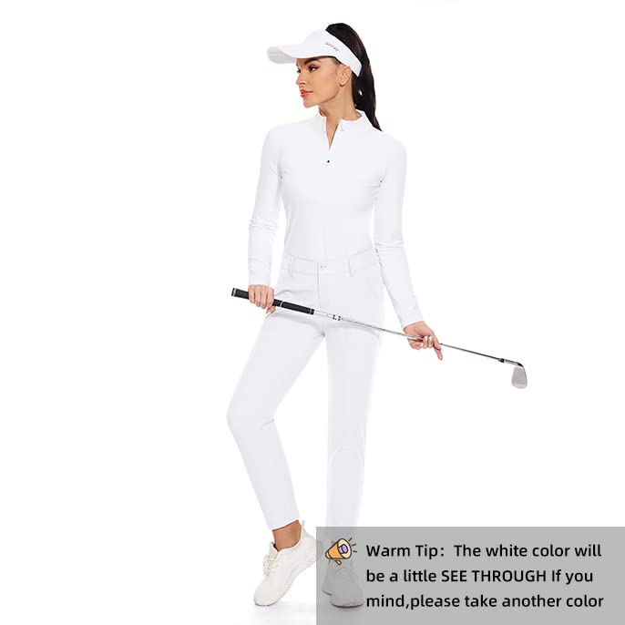 M MOTEEPI Golf Pants Womens Lightweight Work Pants for Women with Pockets Skinny Hiking Golf Clothes White L