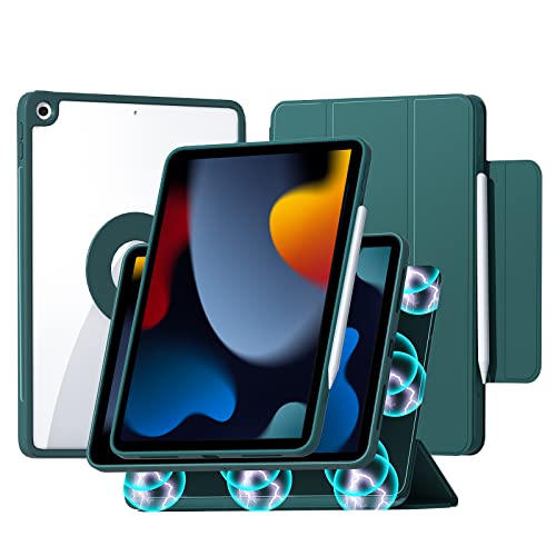 OYEEICE Hybrid Case for iPad 10.2 inch 9th / 8th / 7th Generation(2021/2020/2019), Magnetic Detachable Rotatable Cover with PU Leather, Hard Back Shell, Auto Sleep/Wake, Support Pencil 2, Teal