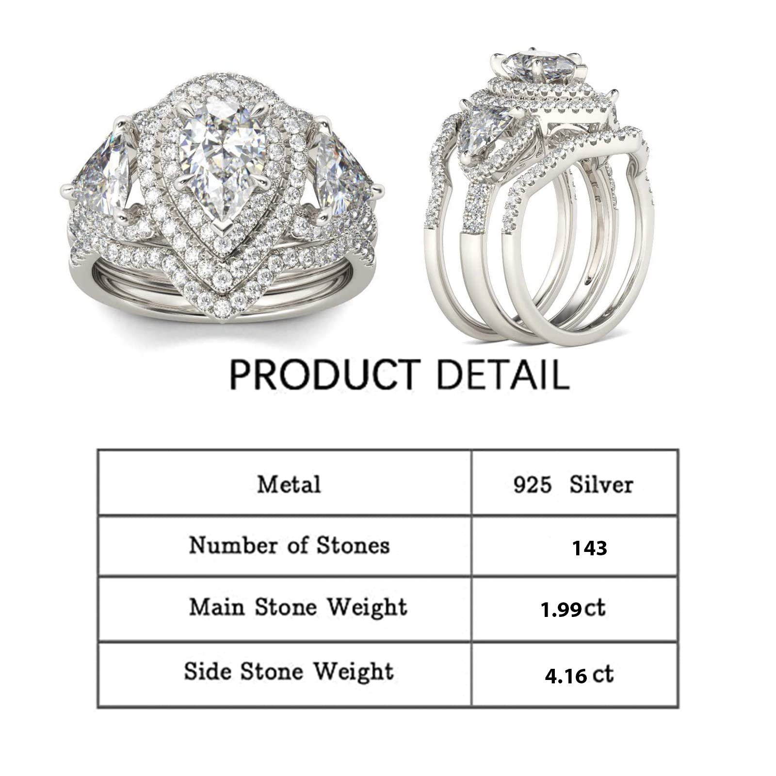 Jeulia Double Halo Oval Engagement Ring Sterling Silver Cubic Zirconia Engagement Ring Set Simulated Diamond Wedding Bridal Sets with Side Stones Promise Gift