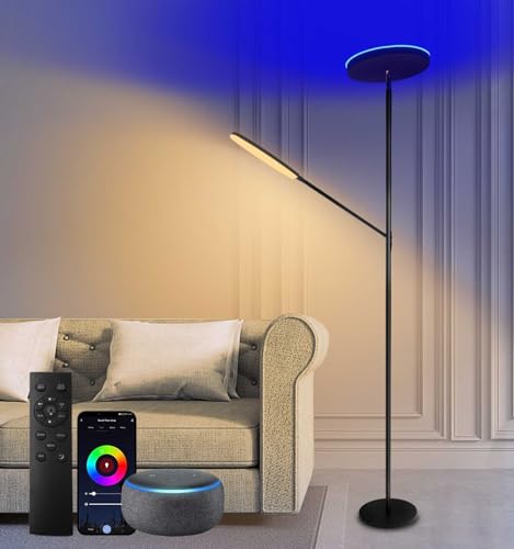 Hyskostar Standing Multicolor Lamp, Dimmable Colorful RGB Floor Lamps,Top Sky Light and Side Reading Lamp, Adjustable Tall Lamp with Remote & Long Touch &APP Control for Living Room Bedroom Office