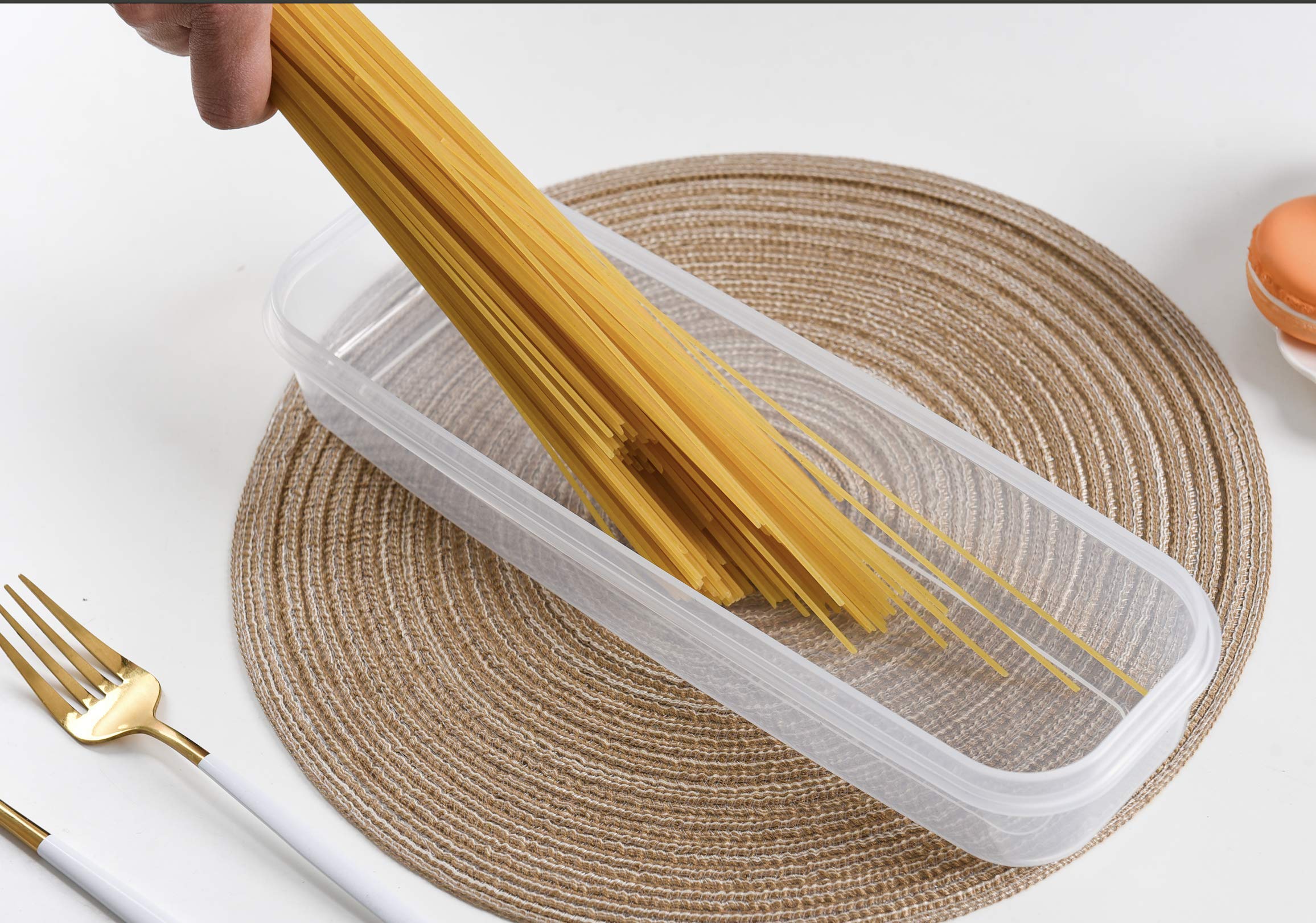 Komax Biokips Pasta Storage Containers Set of 4 – BPA-Free Rectangular Plastic Containers with Lids – Microwave & Dishwasher Safe Airtight Containers – Noodle, Pasta, & Spaghetti Container (33 oz)