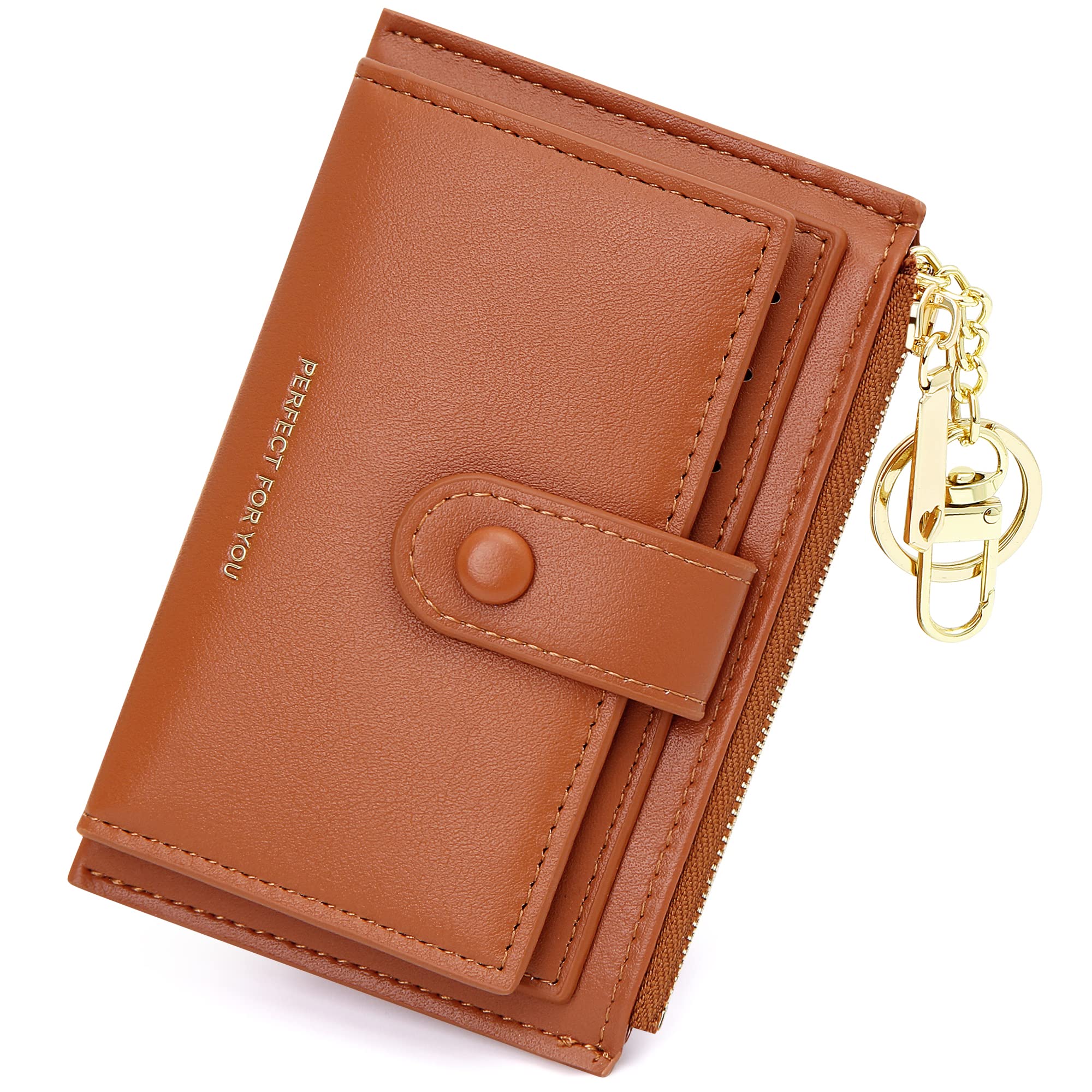 OIDERY Small Wallet For Women RFID Minimalist Credit Card Holder Wallet Slim Leather Keychain Wallet With Zipper Pocket ID Window