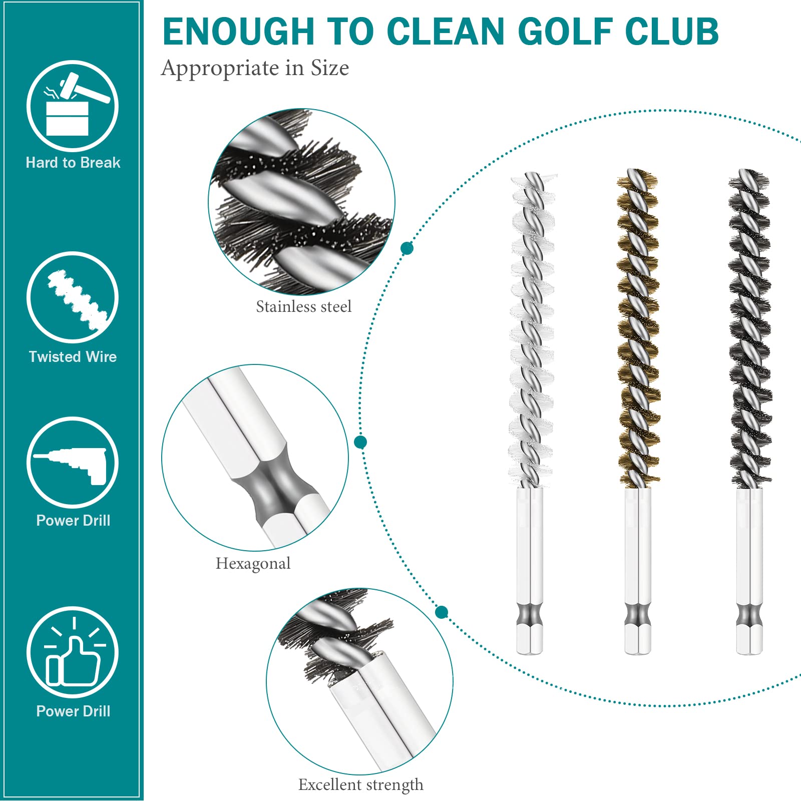LEIFIDE 3 Pieces Golf Cleaning Brush Club Wire Scrub Tool Golf Shaft Ferrules Brush Electric Drill Golf Wire Brush Tool with Storage Box for Iron and Wood