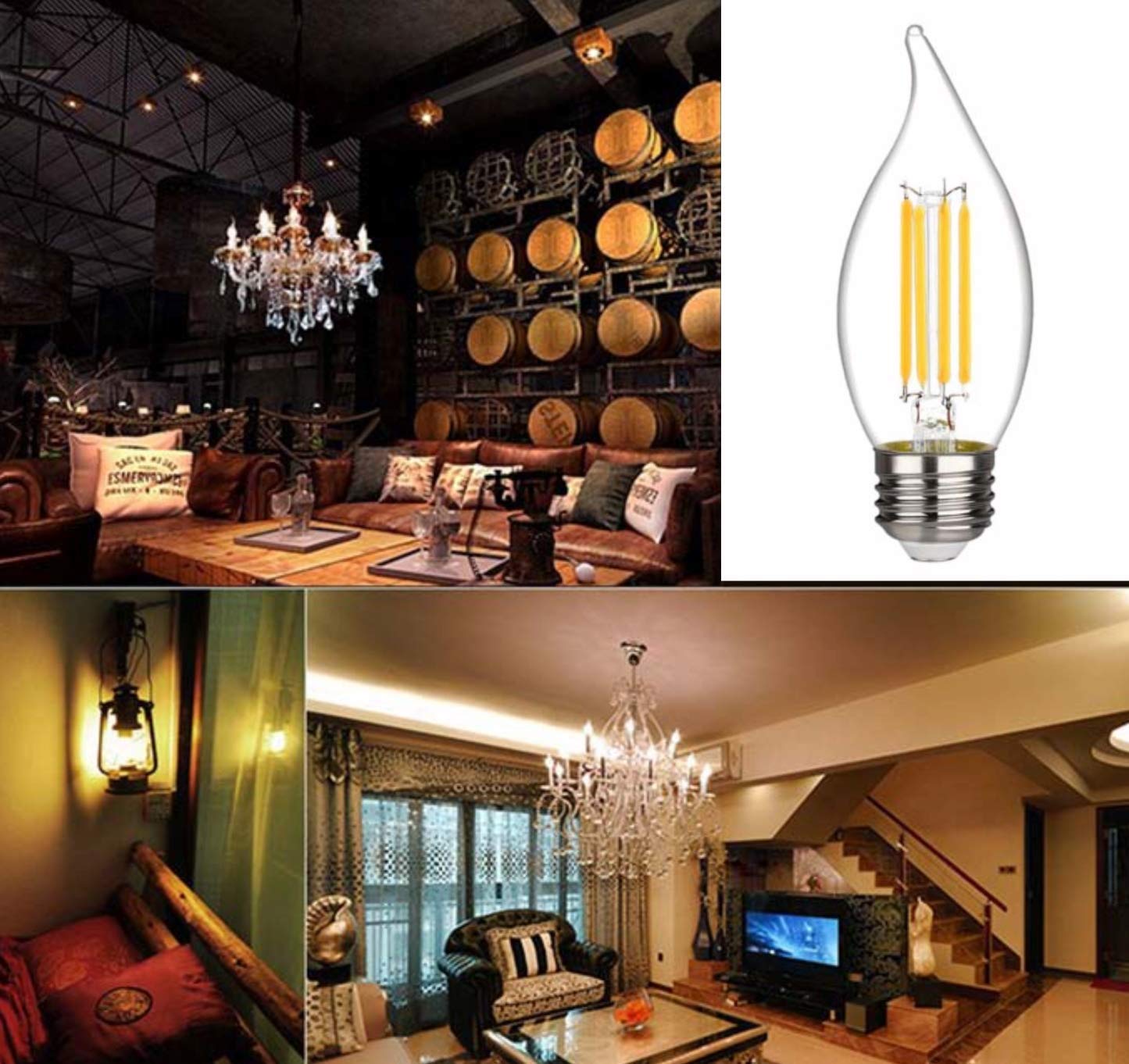 KGC LED Candelabra Bulb, 2700K Warm White 450LM, LED Dimmable Edison Bulb,4.5W Equivalent to 60W, E26 Medium Base LED Candle Bulbs, CA11/C35 Clear Glass Flame Shape Bent Tip - 6 Pack