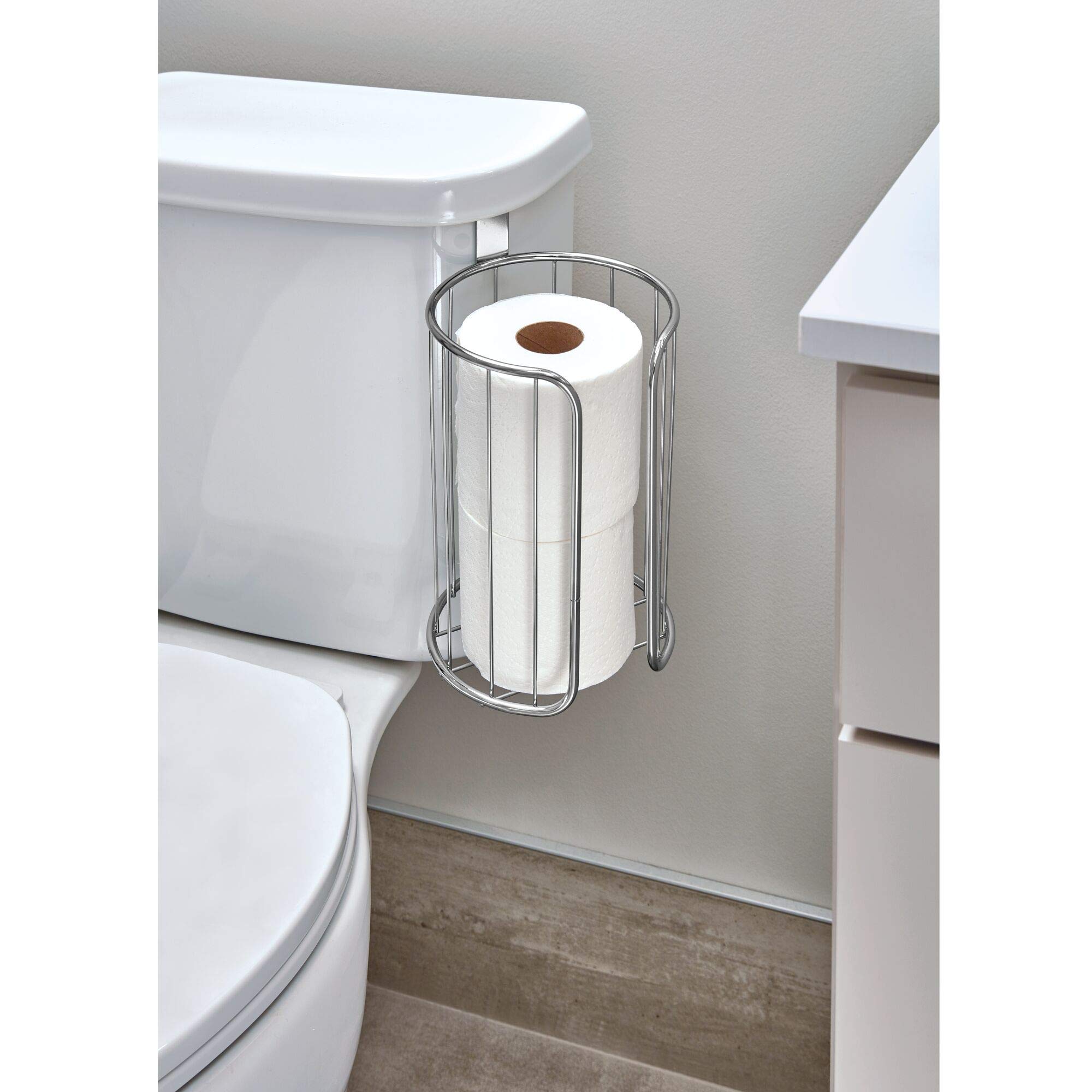 iDesign Classico Metal Toilet Paper Reserve, Over the Tank Tissue Organizer for Bathroom Storage, 6.25" x 6.25" x 10.25" - Chrome