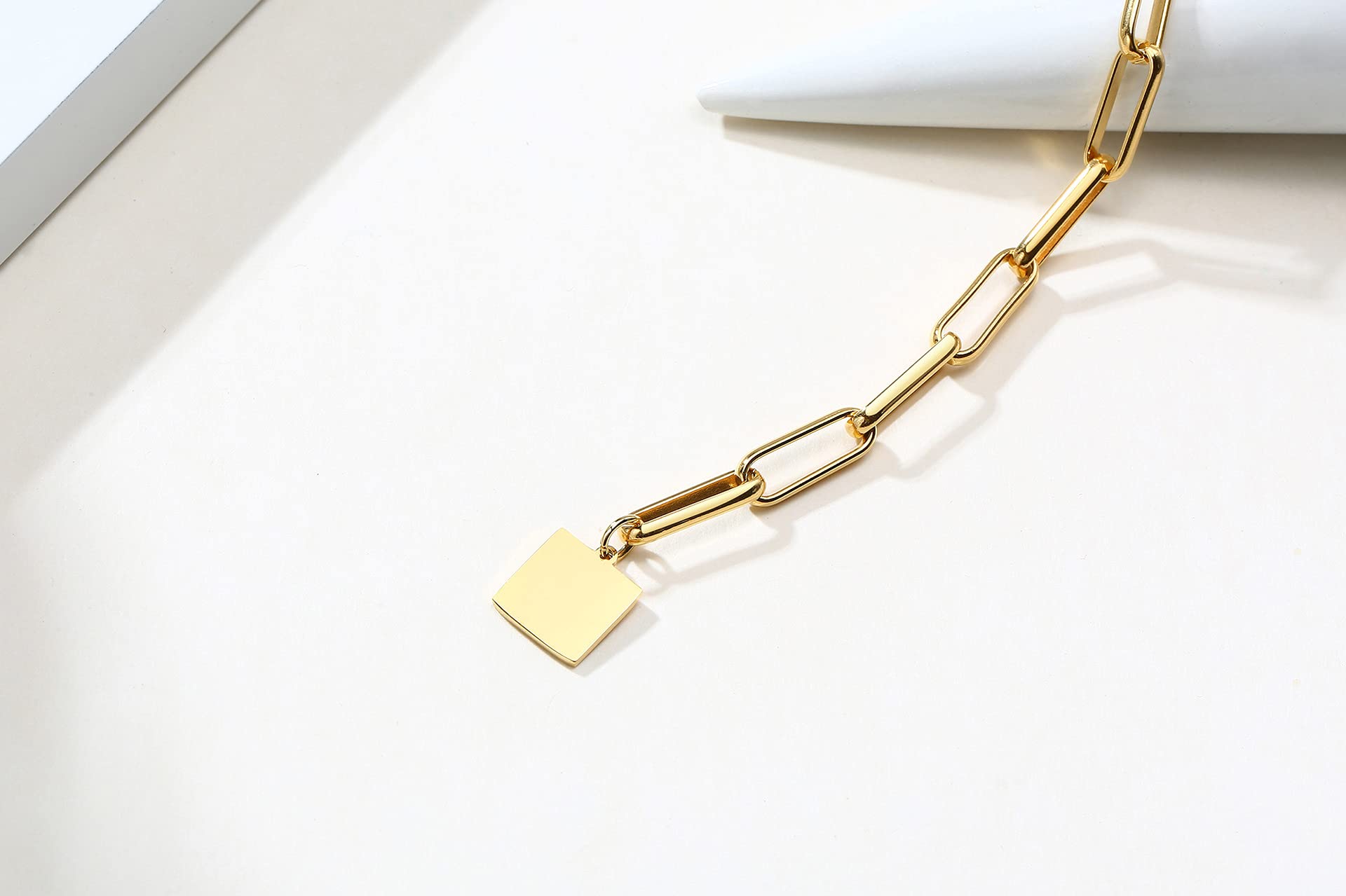 Kemstone Titanium Steel Chain Bracelet Gold Plated Simple Gold Bracelet for Women 6.8"