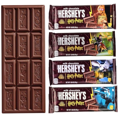Hershey’s Milk Chocolate Harry Potter Halloween Candy Bars Bulk Pack - Individually Wrapped Full Size Candy Bars Halloween Snacks Limited Edition Designs for Kids and Adults, Gluten Free - (4 Count)