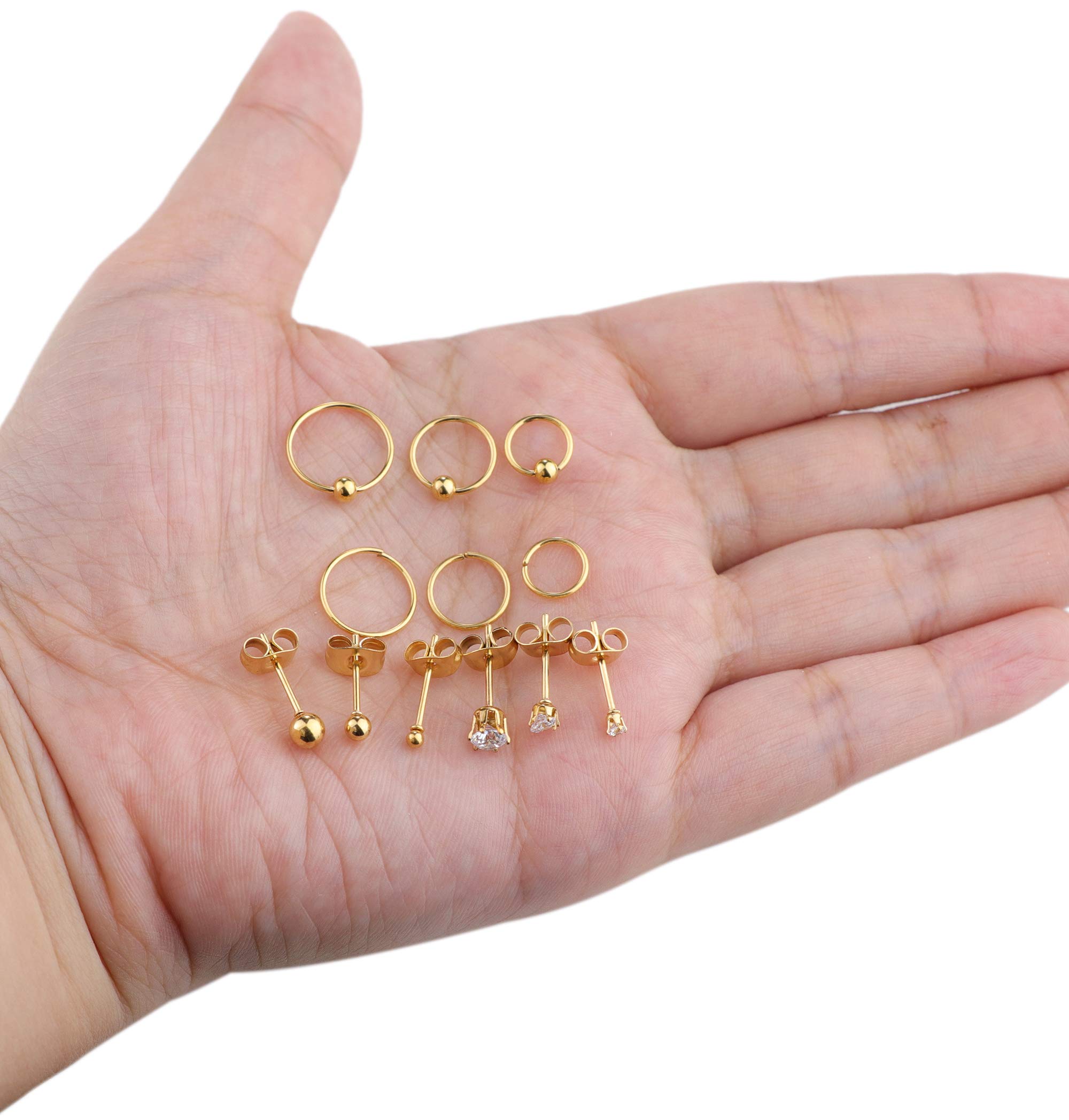 Jstyle 18 Pairs 20G Stainless Steel Tiny Stud Earrings For Womens Hoops Earrings Set Tragus Cartilage Piercing Jewelry