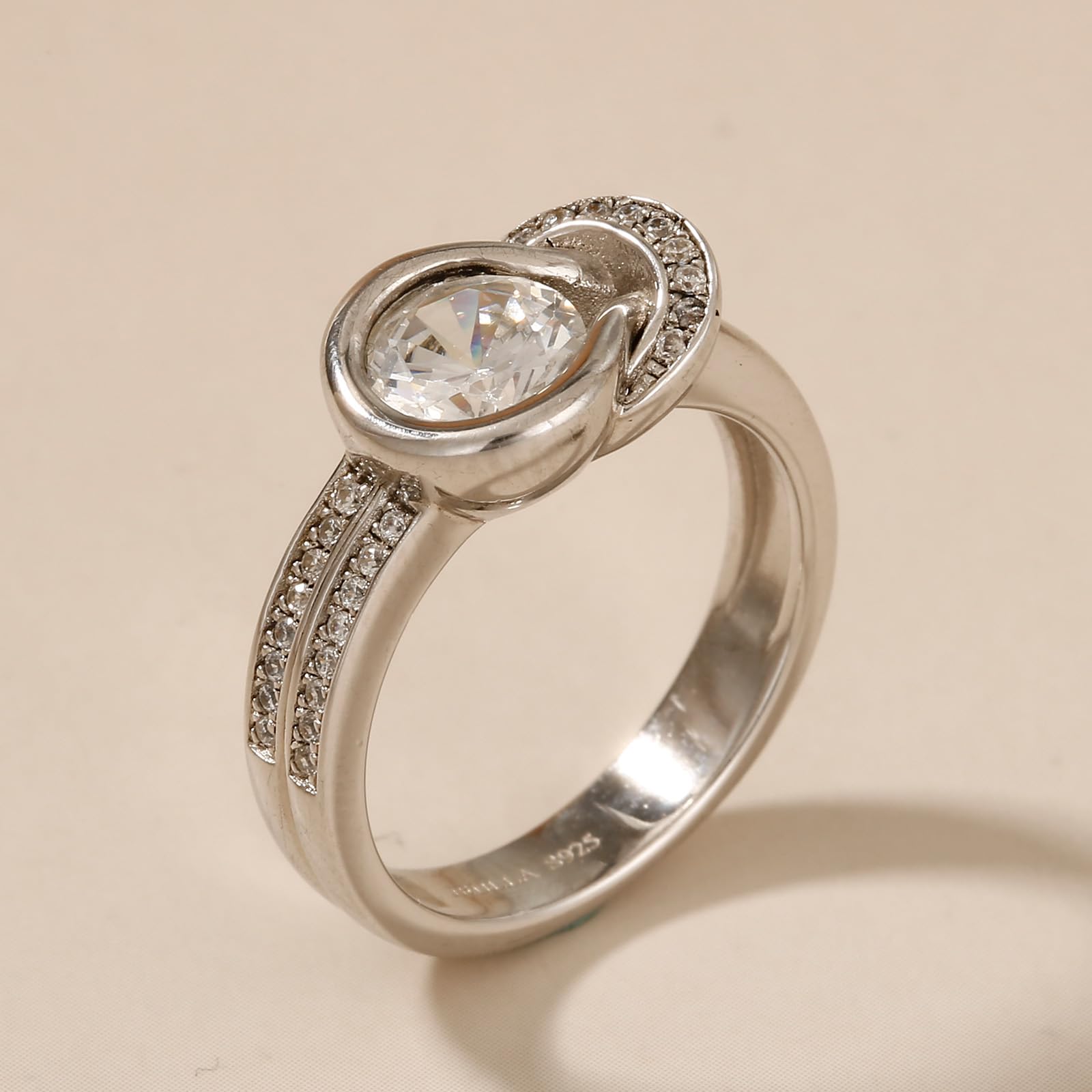 Jeulia Engagement Rings Sterling Silver Knot Round Cut Infinity Statement Promise Wedding Band unique halo crystal Anniversary Bridal Classic birthstones Ring Set With Gift Jewelry Box (white, 8)