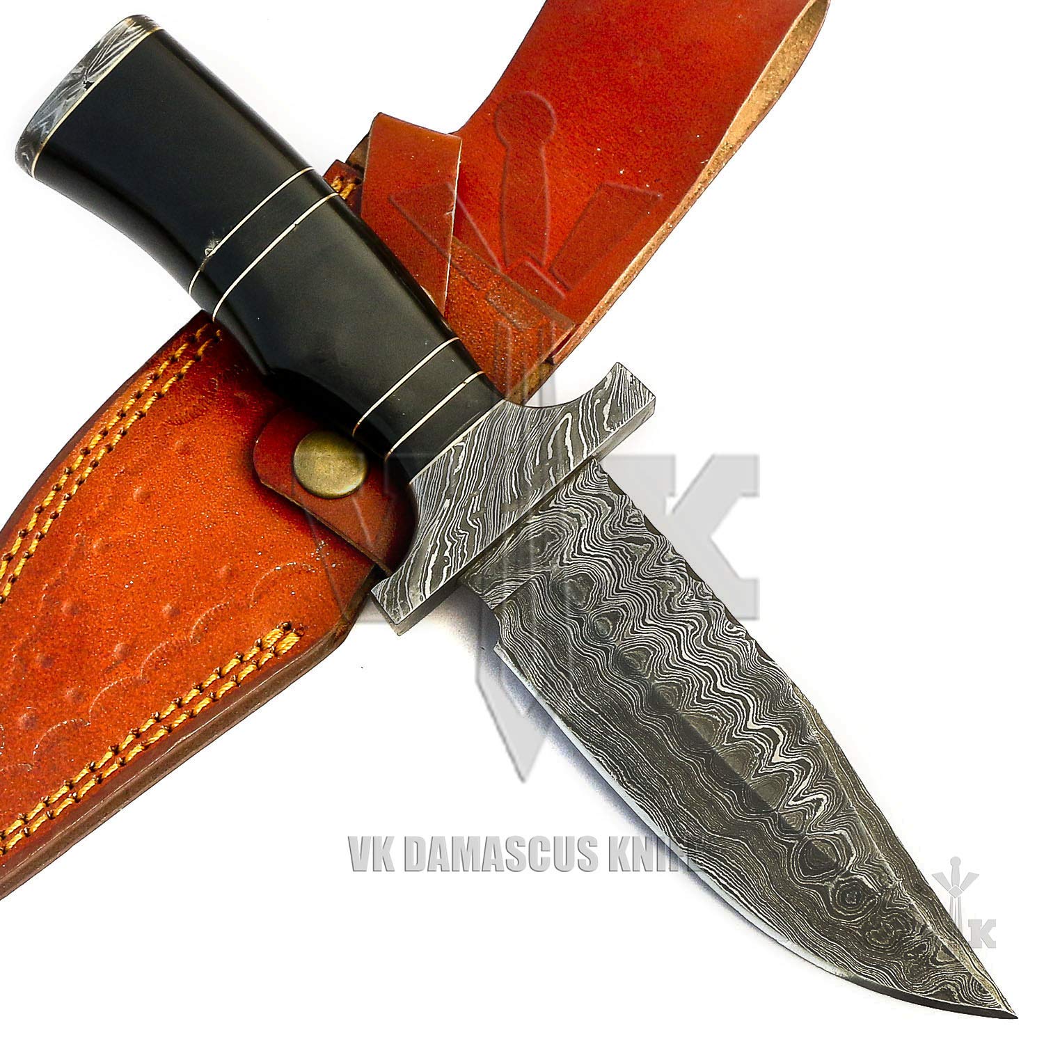 JNR Traders vk2342 Handmade Damascus Steel Fixed Blade Hunting Knife with Leather Sheath