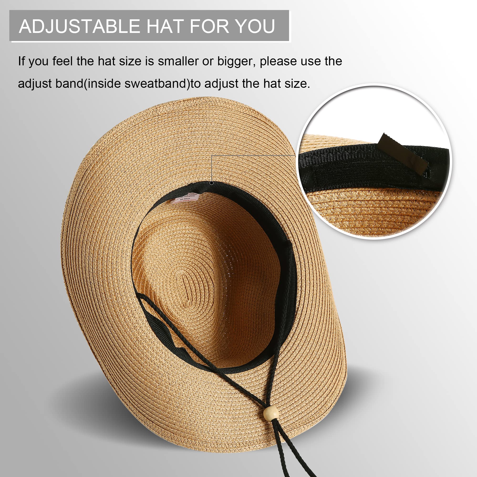Lanzom Women Men Summer Western Straw Cowboy Cowgirl Hat Shapeable Wide Brim Staw Beach Sun Hat (Medium, Khaki)