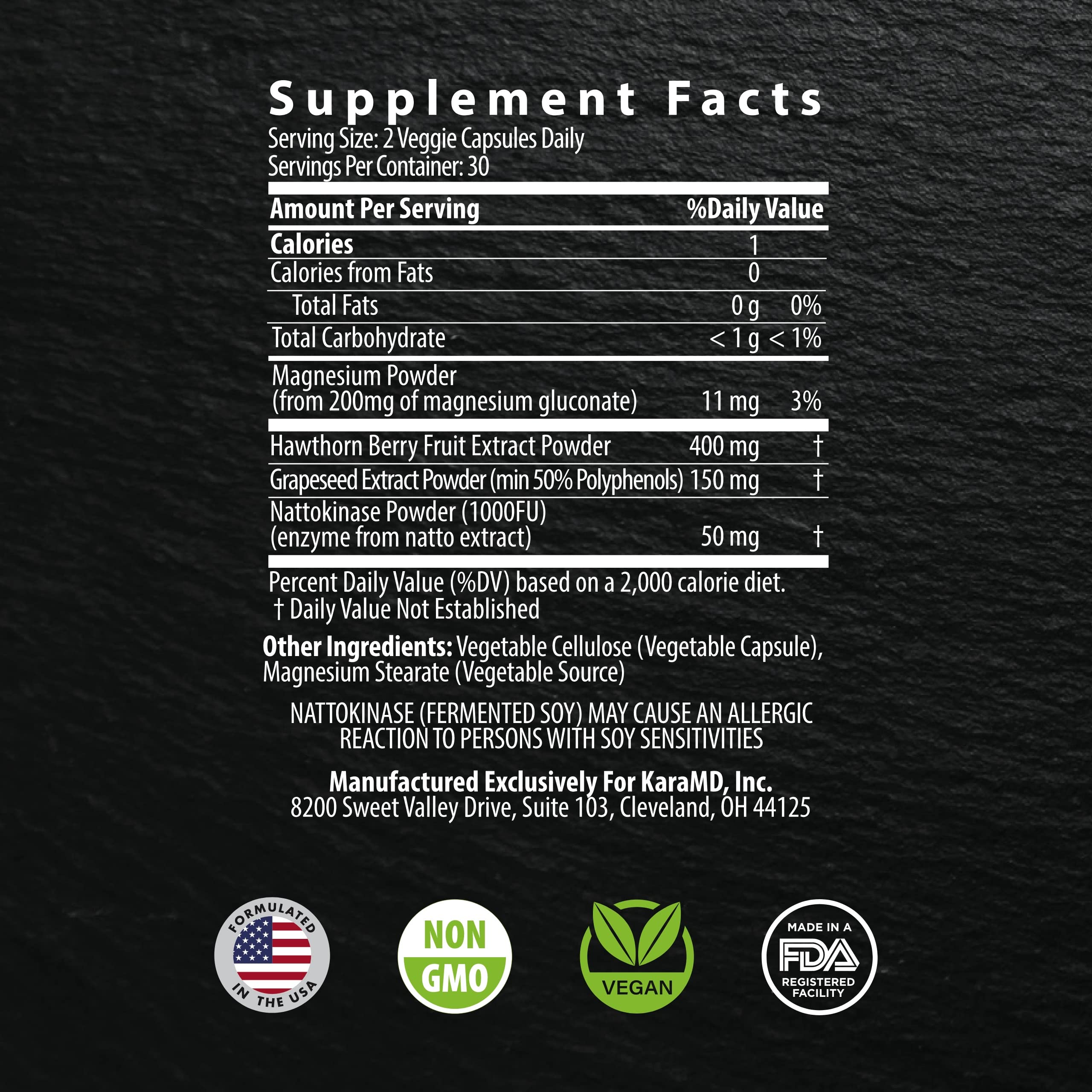 KaraMD Heart Guard - Heart Supplement with Magnesium, Nattokinase, Hawthorn Berry & Grapeseed Extract - Vegetable Capsules - 30 Servings (60 Capsules)