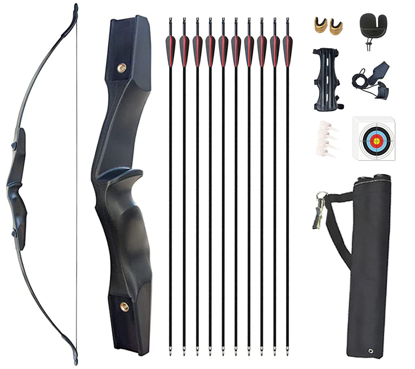 Monsour Archery 53" Takedown Recurve Bow and Arrows Set for Adults Metal Riser Longbow Kit Right Hand Straight Bow for Beginner Hunting Shooting Practice 30 40lb (30lb)