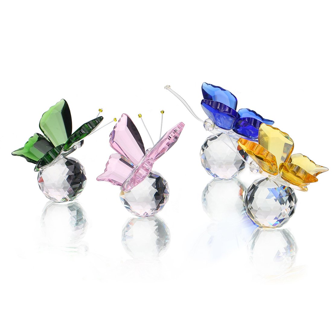 H&D HYALINE & DORA Crystal Flying Butterfly with Crystal Ball Base Figurine Collection Cut Glass Ornament Statue Animal Collectible Pack of 4