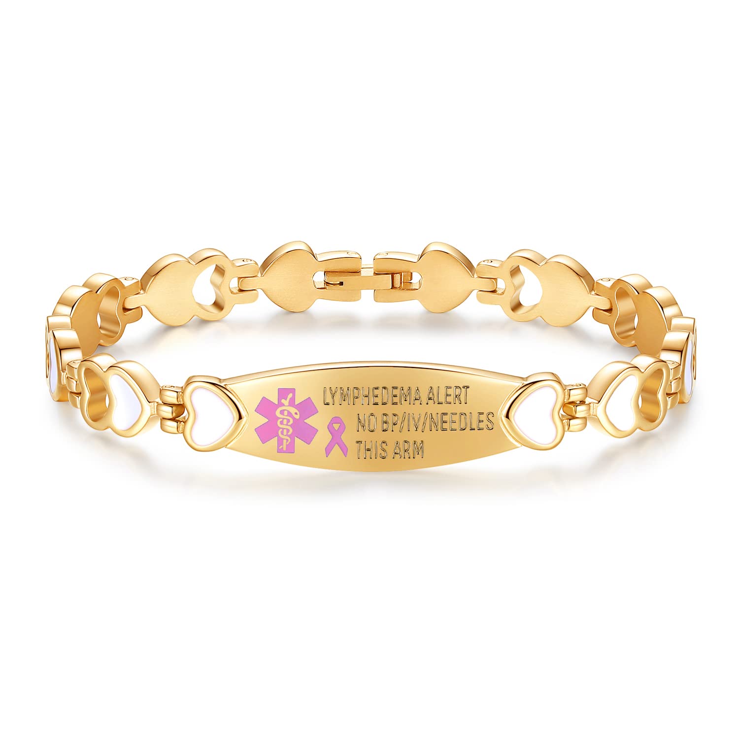 LinnaLove Lymphedema Alert Bracelets No Needle or BP Bracelets Stainless Steel Medical Bracelets for Women (Customize)