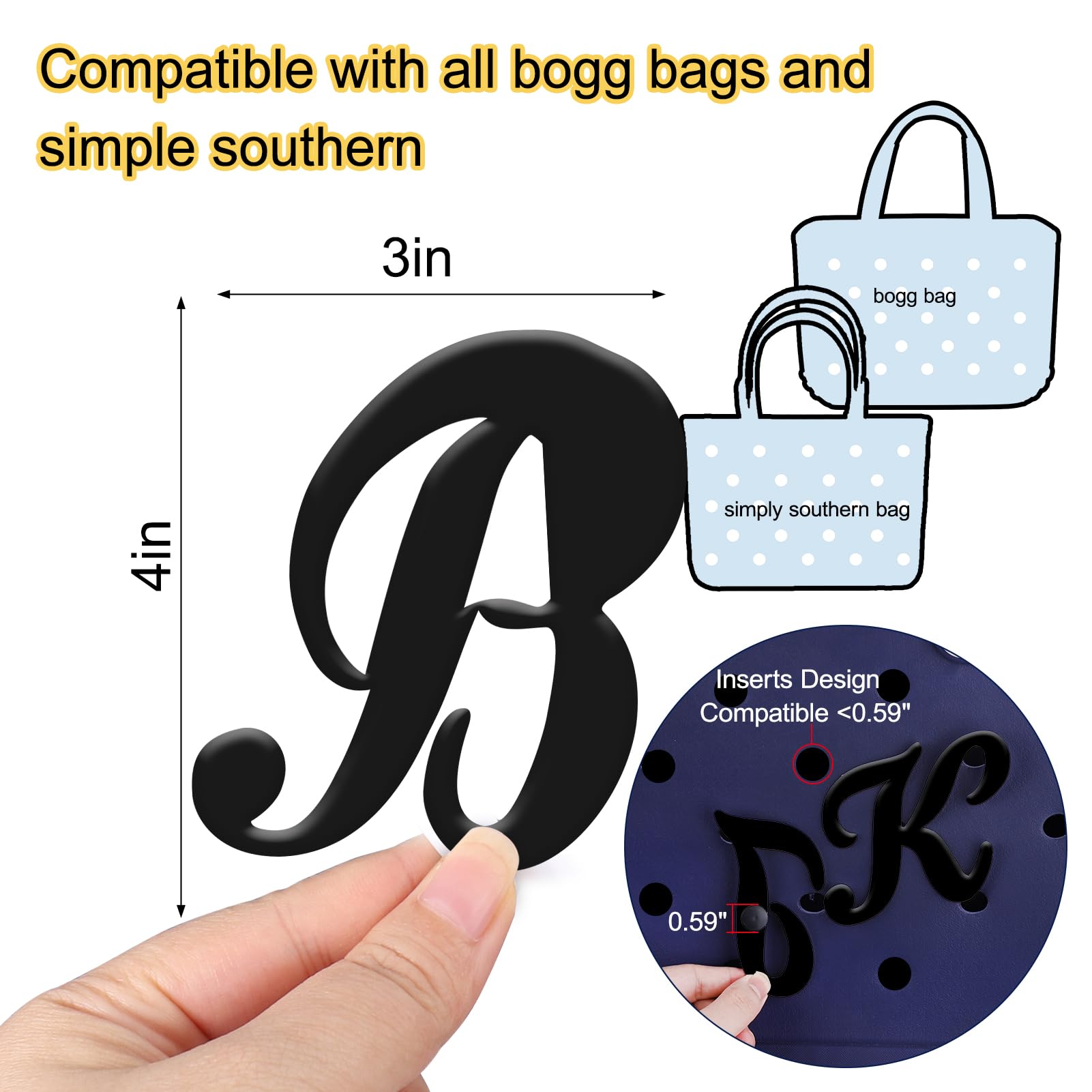Mity rain Letter Charms for Bogg Bag,Alphabet Lettering Accessories Charms Compatible with Bogg Bag Original All Models, Insert Decorative Letter for Handbag Beach Tote Bag A Black