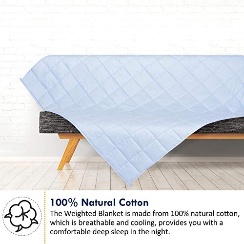 Keeptop Kids Weighted Blanket (7 lbs, 41"x60", Light Blue) - Cooling Heavy Blanket for a Child Between 60-80 lbs - 100% Natural Cotton Material with Premium Glass Beads, Double Stitched Edge