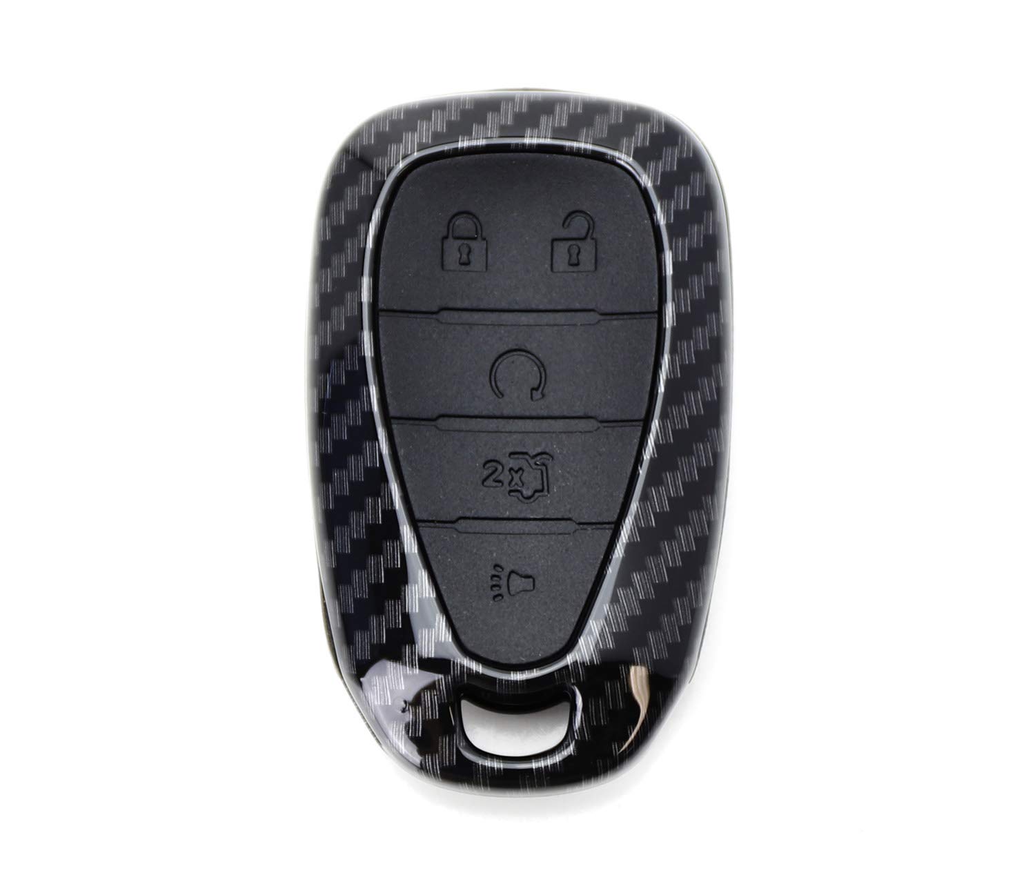 iJDMTOY Compatible with Chevy 2016-up Camaro Cruze, 2017-up Malibu Sonic, Carbon Fiber Hydrographic Printing Design Smart Key Fob Cover Shell w/Black Silicone Keypad Button Skin