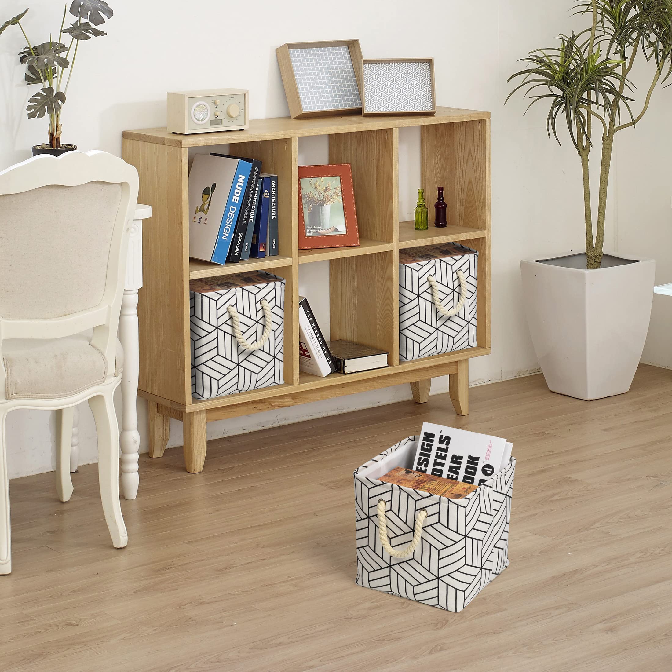 HZZTY BRNY Cube Storage Basket Fabric Storage Bins [3 Pack] Foldable Square Canvas Bin Collapsible Linen Cubby Organizer with Handles for Shelf Closet Clothes Nursery Toy 11” x 11” x 11” White
