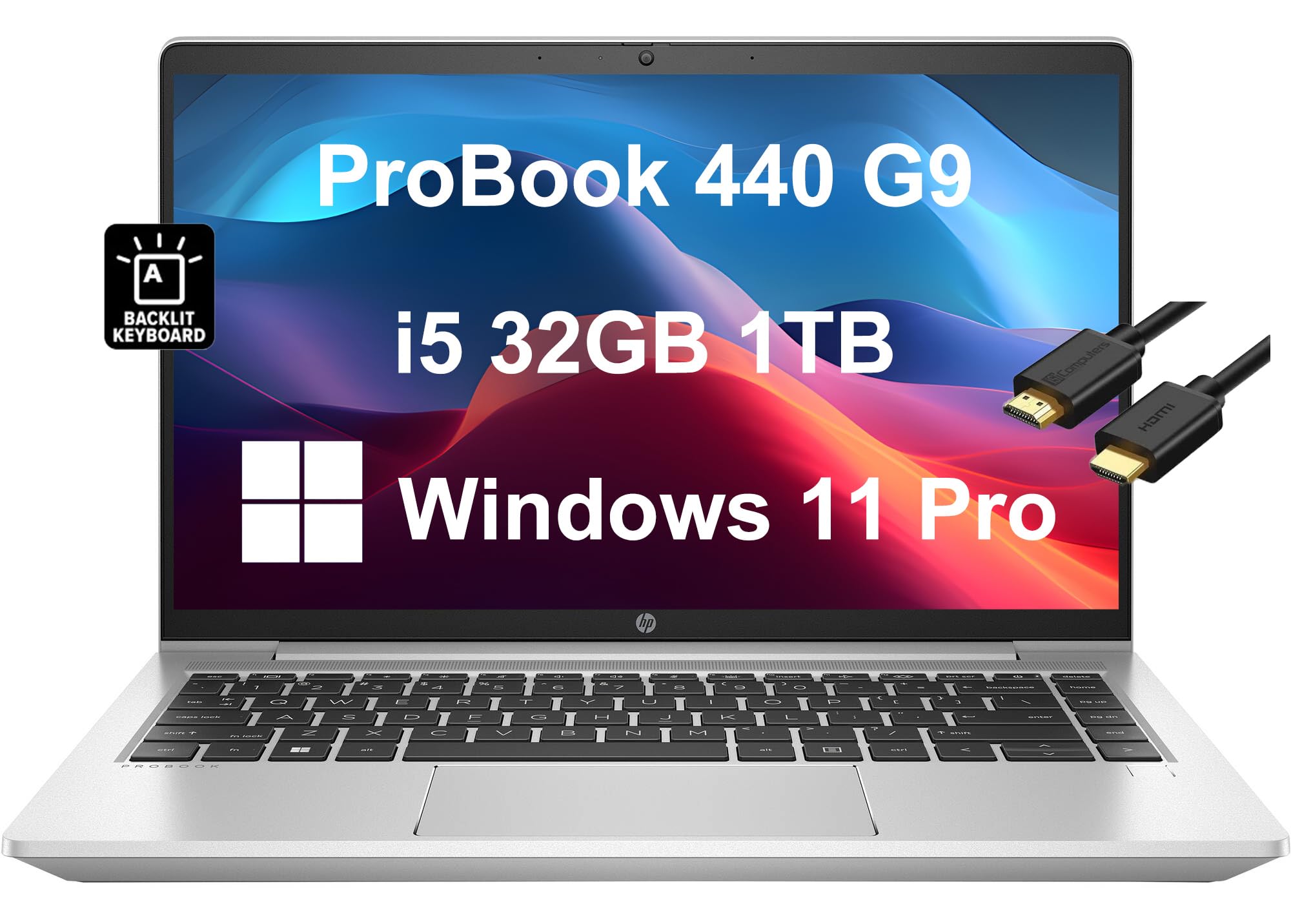 HP ProBook 440 G9 Business Laptop (14" FHD Display, Intel 10-Core i5-1235U, 32GB RAM, 1TB SSD) Backlit, Webcam, Ethernet, Wi-Fi 6, Long Battery Life, Wolf Pro Security, IST HDMI, Win 11 Pro, Silver