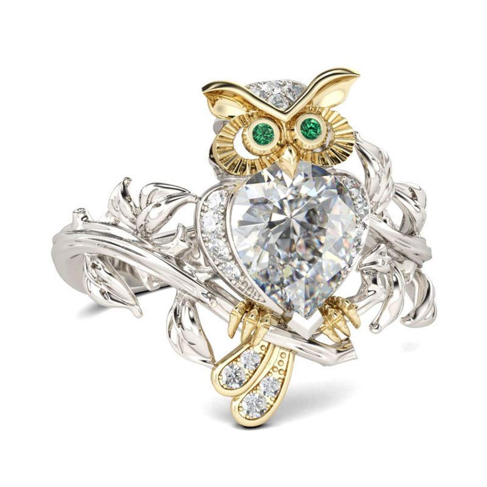Jeulia 3 Carat Owl Rings Women Two Tone Pear Cut Cubic Zirconia Engagement Ring 925 Sterling Silver Wedding Rings CZ Solitaire Rings Anniversary Promise Romantic Gift (9.5)