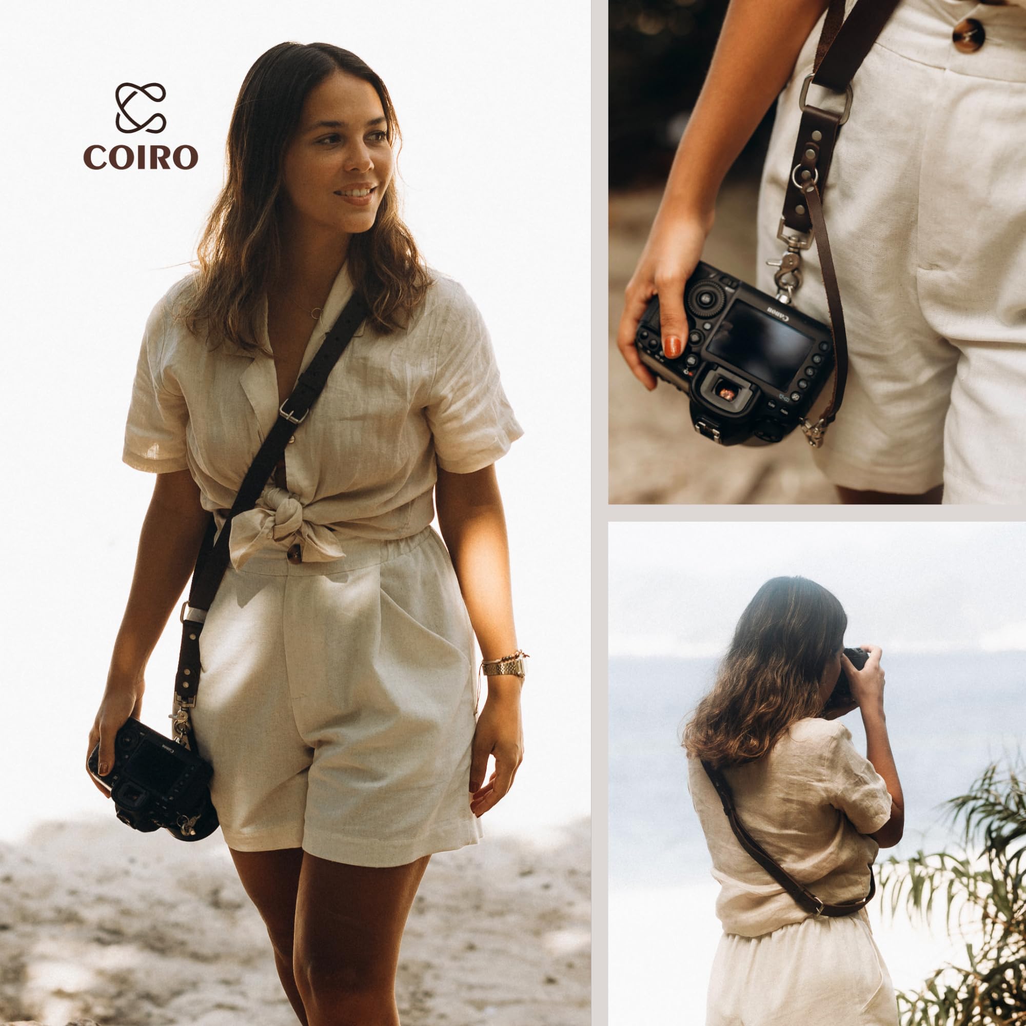 Leather Camera Strap for One Camera - Professional Single Leather Harness Shoulder Strap Quick Release Gear DSLR/SLR
