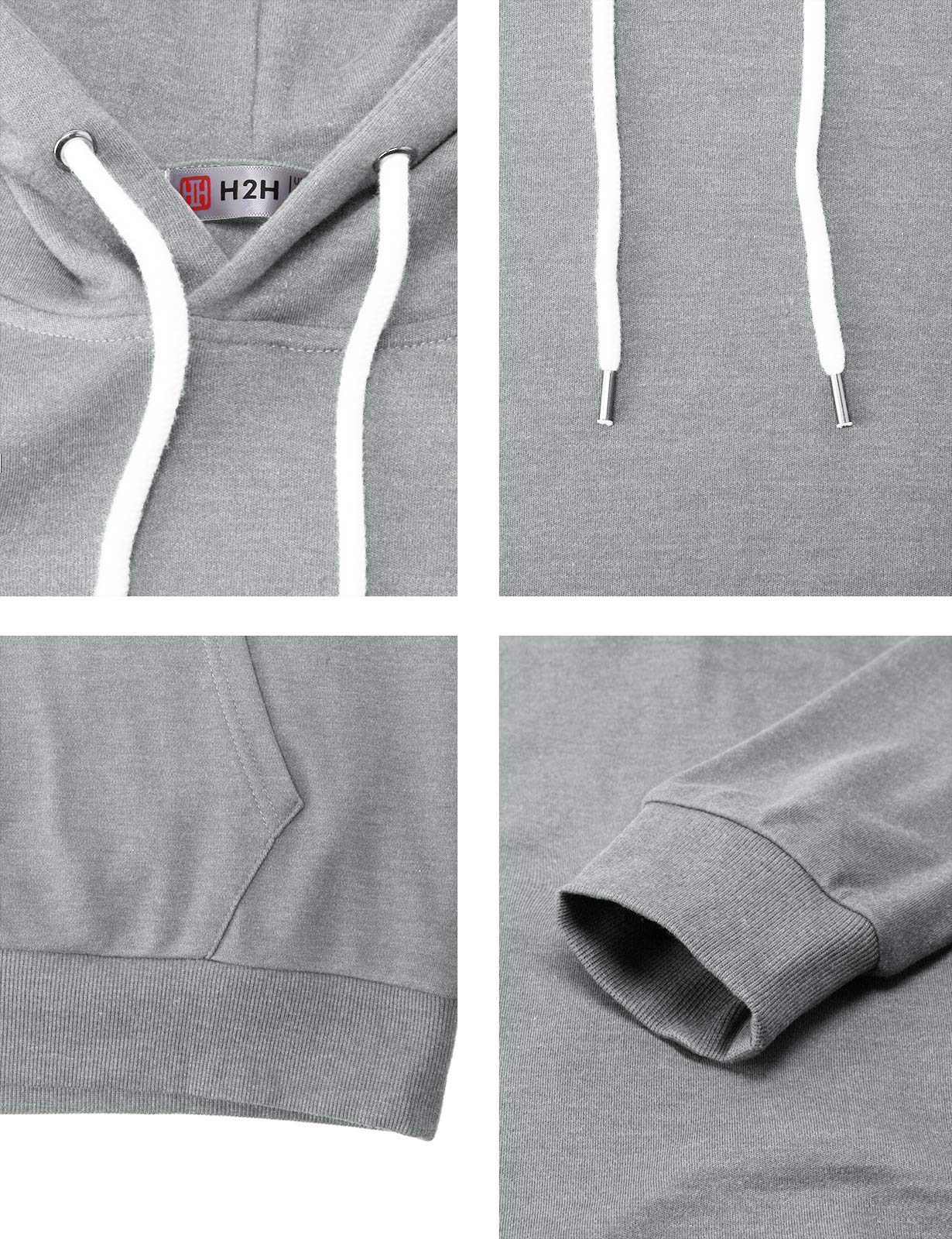 H2H Men's Slim Fit Lightweight Long Sleeve Pullover Basic Hoodie with Pocket and White String GRAY US M/Asia L (CMOHOL050)