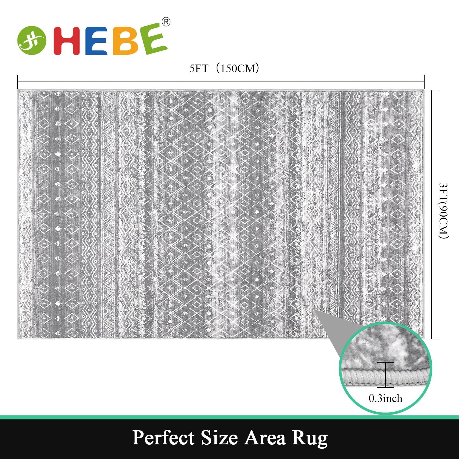 HEBE Washable Area Rug 2x3 Entry Rug Soft Distressed Area Rugs Non Slip Indoor Door Mat Boho Rug Oriental Accent Throw Rug Floor Carpet for Bedroom Kitchen Entryway Bathroom