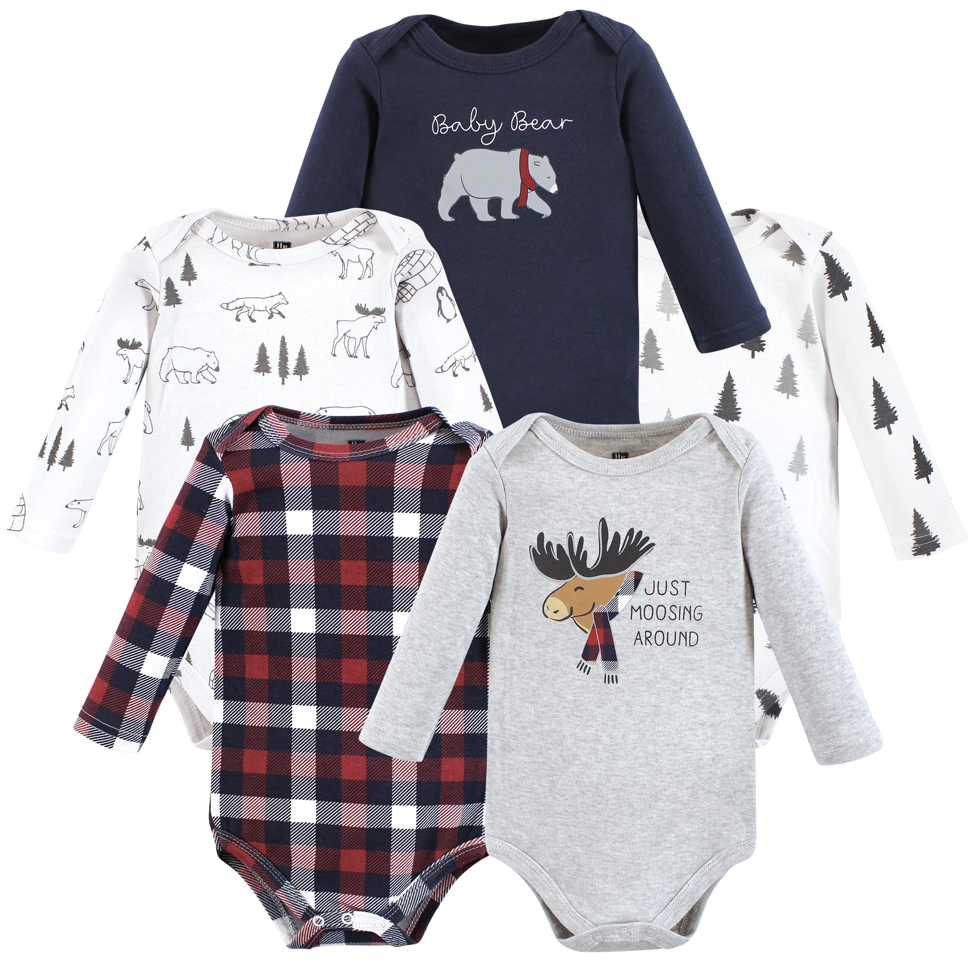 Hudson Baby Unisex Bodysuits Cotton Long-Sleeve Moosing Around, 12-18 Months, Moosing Around, 12-18 Months US