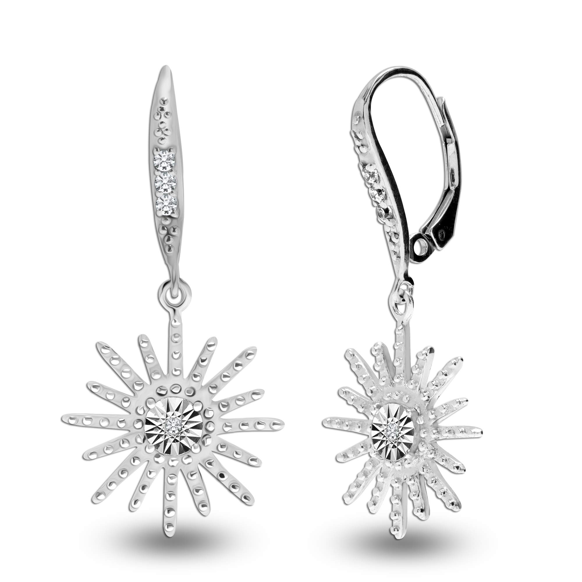 Lecalla 925 Sterling Silver Jewelry 0.14 Carat Diamond Starburst Dangle Earrings for and Women