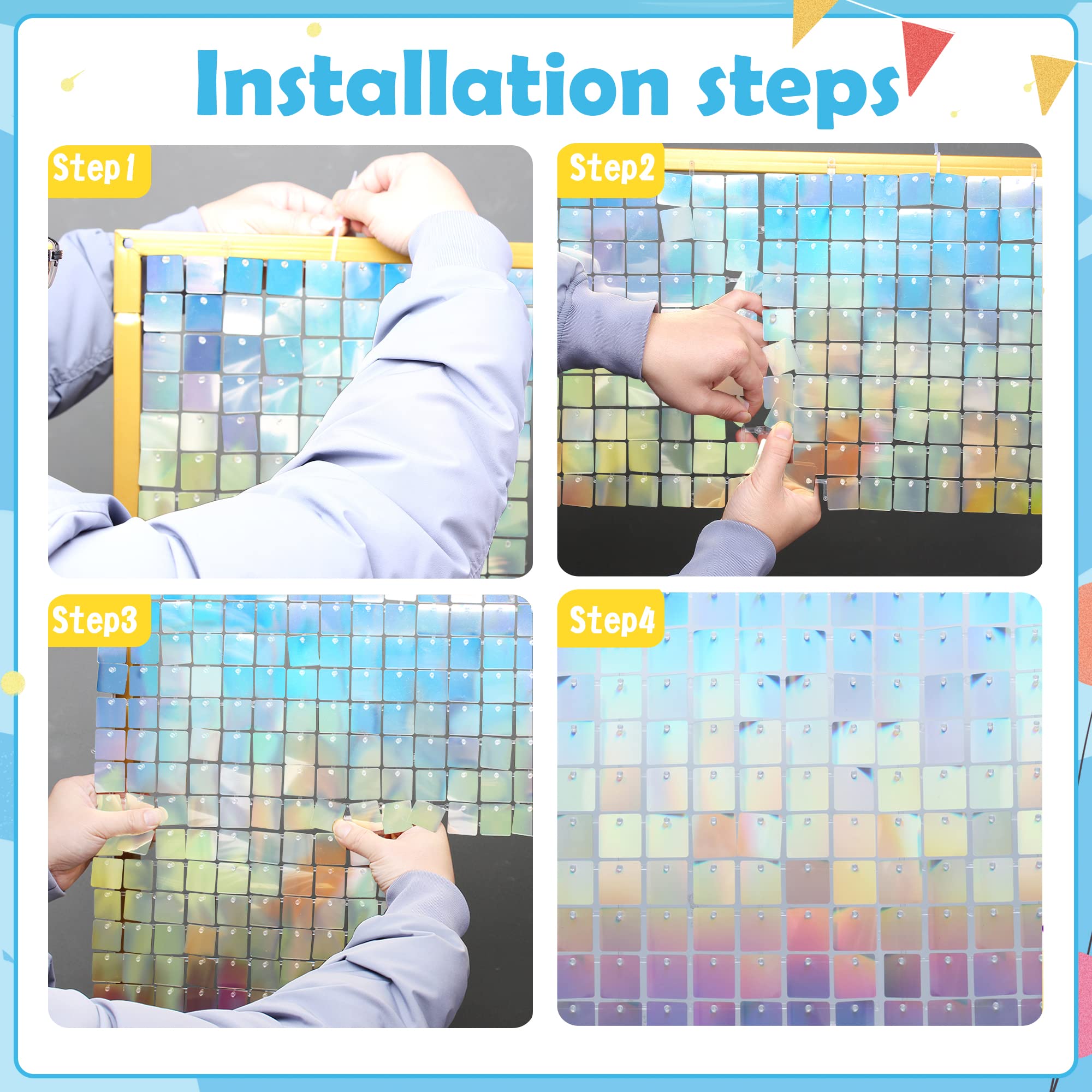 HYzgb Shimmer Wall Backdrop Iridescent Square Sequin Wall Panel Backdrop 24 Pcs for Birthday Party Wedding Decorations