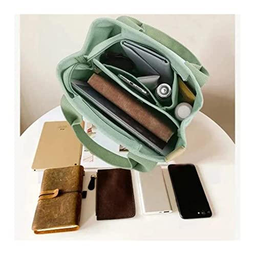 Large Capacity Multi-Pocket Handbag,Womens Lightweight Canvas Tote Purse with Zipper,for Work Daily Travel (Green)
