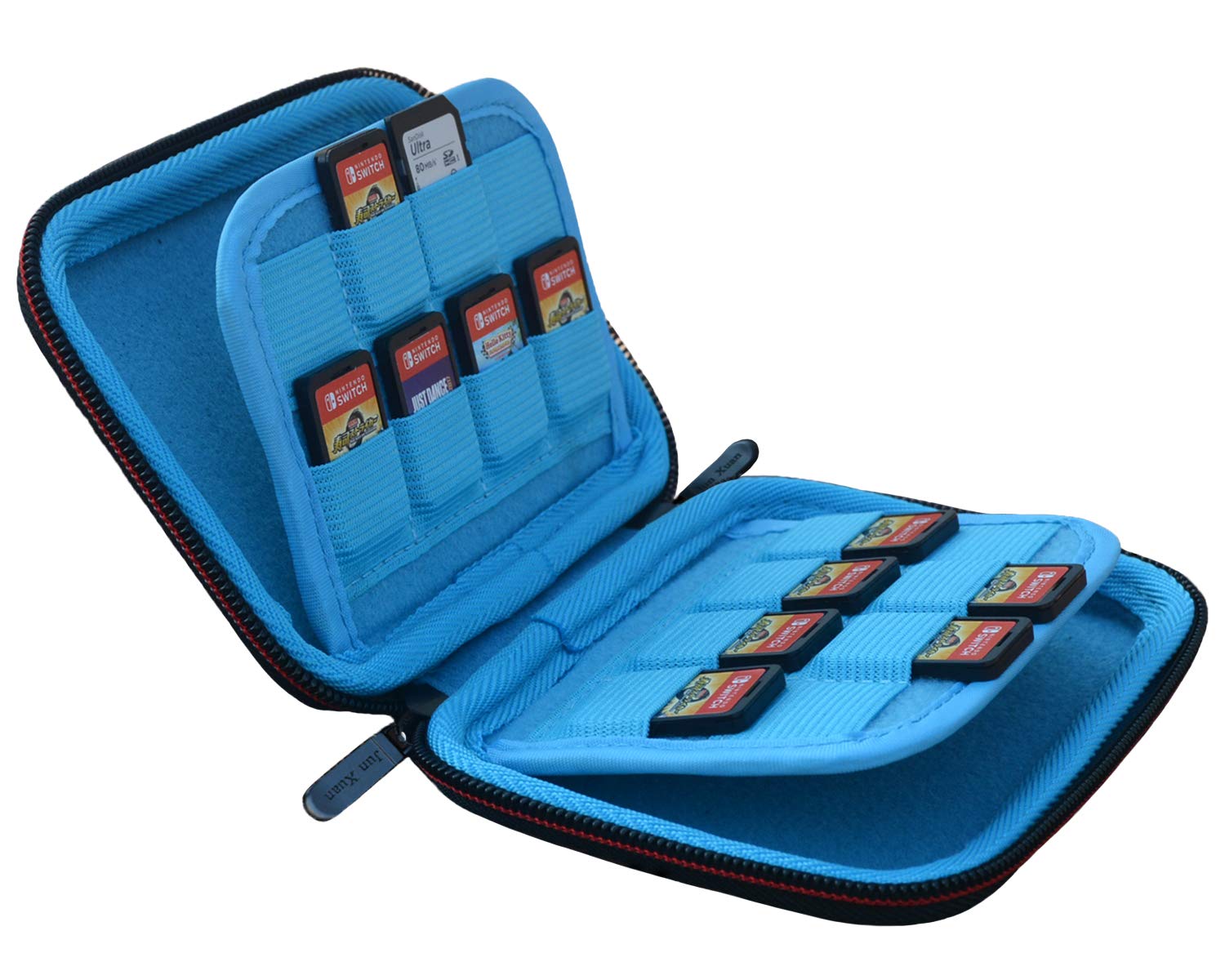 Jun Xuan Premium Game Card Case for Nintendo Switch Games, Switch Game Storage Holder or PS Vita or SD Memory Card Case, Black/ Blue
