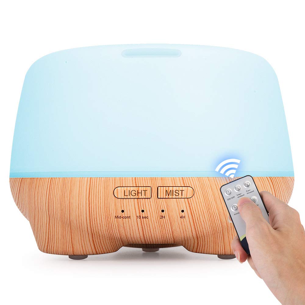 Kamon 300ml Essential Oil Diffuser Humidifier, Remote Control Ultrasonic Aromatherapy Diffusers Room Decor with Adjustable Mist Mode,Water-Less Auto Shut-Off & 7 Color LED Lights (White.)
