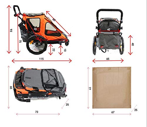 JXS 2 Seat Kids Bike Trailer - Behind Bicycle Stroller - Aluminum Alloy Frame - 115 X 65 X 93Cm
