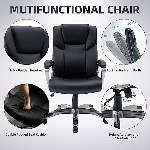 JC Home Executive Swivel Desk Silver Finished Padded Armrest and Chrome Frame Office Chair, large, Black Vinyl