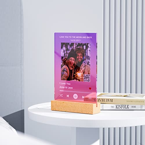 witfox Colorful Custom Spotify QR Code Plaque - Spotify Glass Art Personalized Acrylic Plaque with Video Any Song Music Link QR Code Customized Gifts for Couples