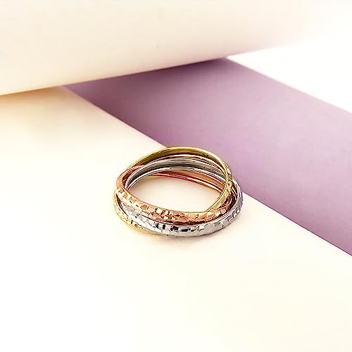 Lucchetta - 14K Tri-Gold White Rose Yellow Rolling Italian Ring, Size 5-10, Italian Womens Gold Rings from Italy