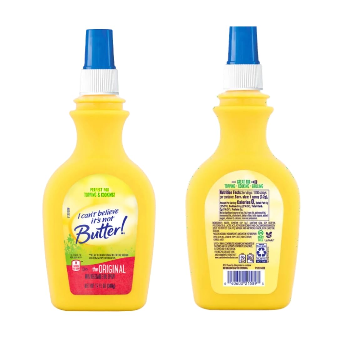 I Can't Believe It's Not Butter Spray 12 oz (2-Pack) Non Dairy Butter Alternative, Plant Based Butter Spray for Popcorn, Cooking, Vegetables and More - Bundled with STPLLC fridge magnet