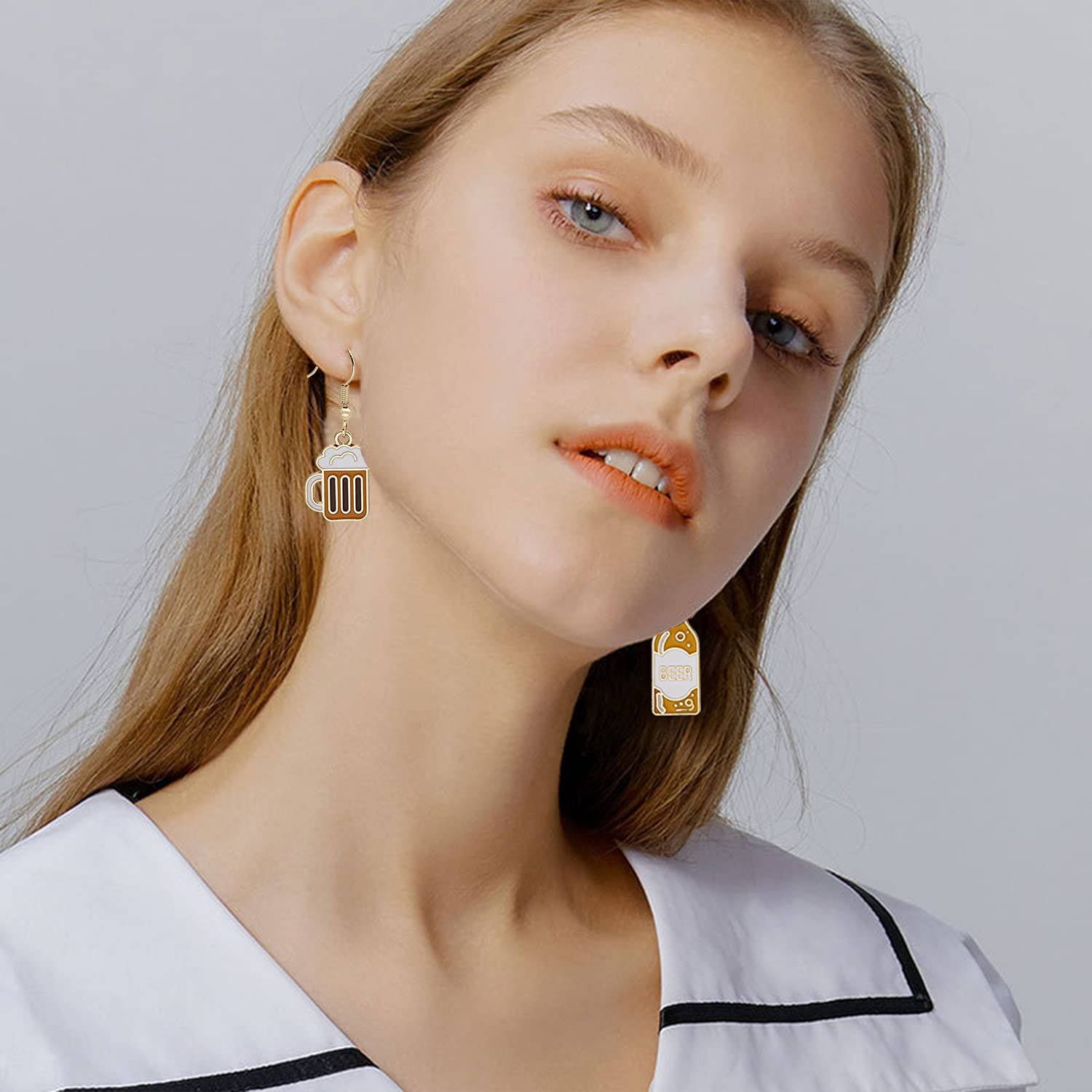 KaFu Cute Unique Beer Cup Bottle Dangle Drop Earrings Miniature Beer Earring Beer Drinker Gift For Her Beer Jewelry for Women Statement Jewelry (beer)