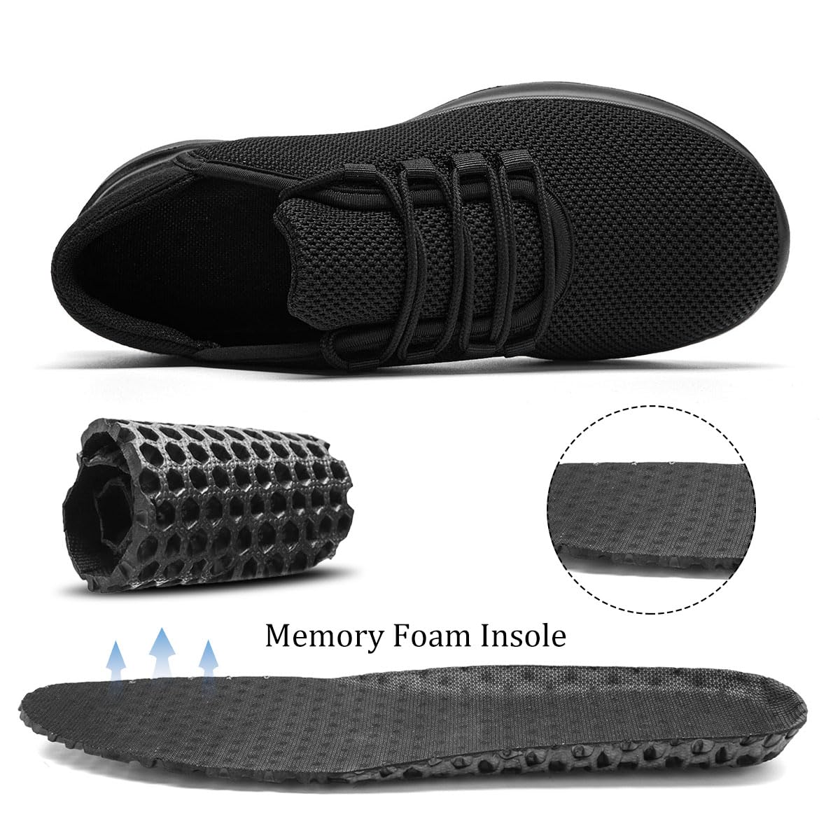 HIIGYL Womens Running Shoes Lightweight Breathable Walking Sneakers Athletic Workout Gym Tennis Shoes All Black Size 9