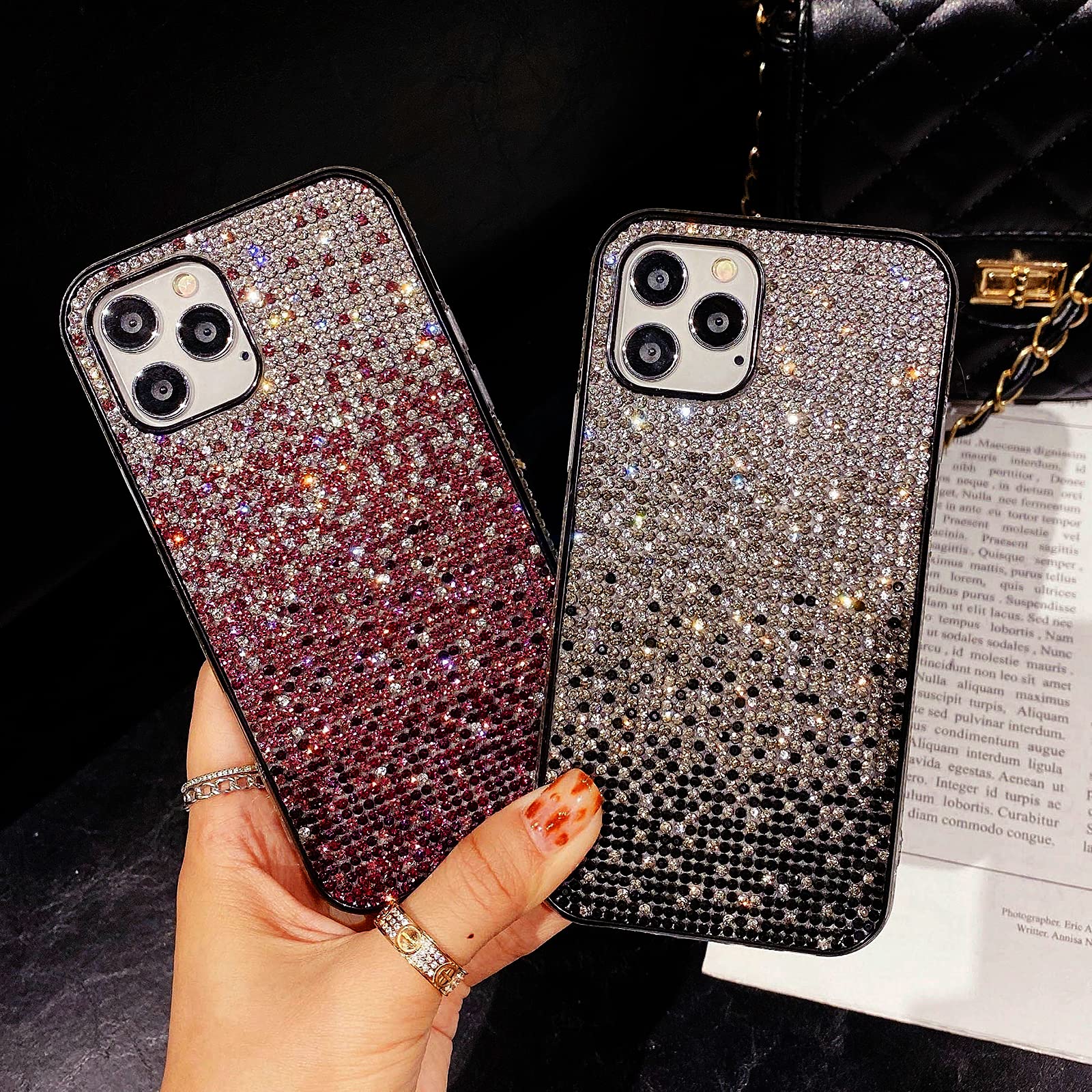 LINYUNE for iPhone 13 Pro Max Gradient Bling Case with Glitter Sparkle Diamond, Shiny Crystal Rhinestone TPU Bumper pro maxtective Cover for iPhone 13 pro maxx, 6.7 inch Laser Silver
